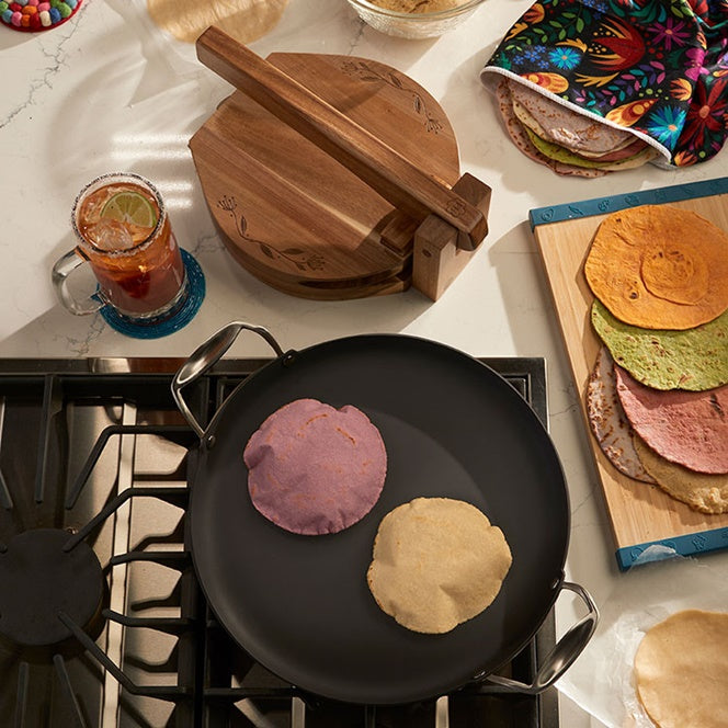 PRINCESS HOUSE® CARBON STEEL Comal and Wooden Tortilla Press ...
